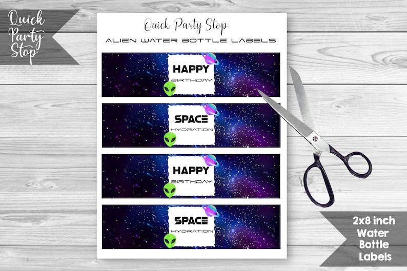 Alien Water Bottle Labels, Space Birthday Party Wrappers, UFO Birthday ...