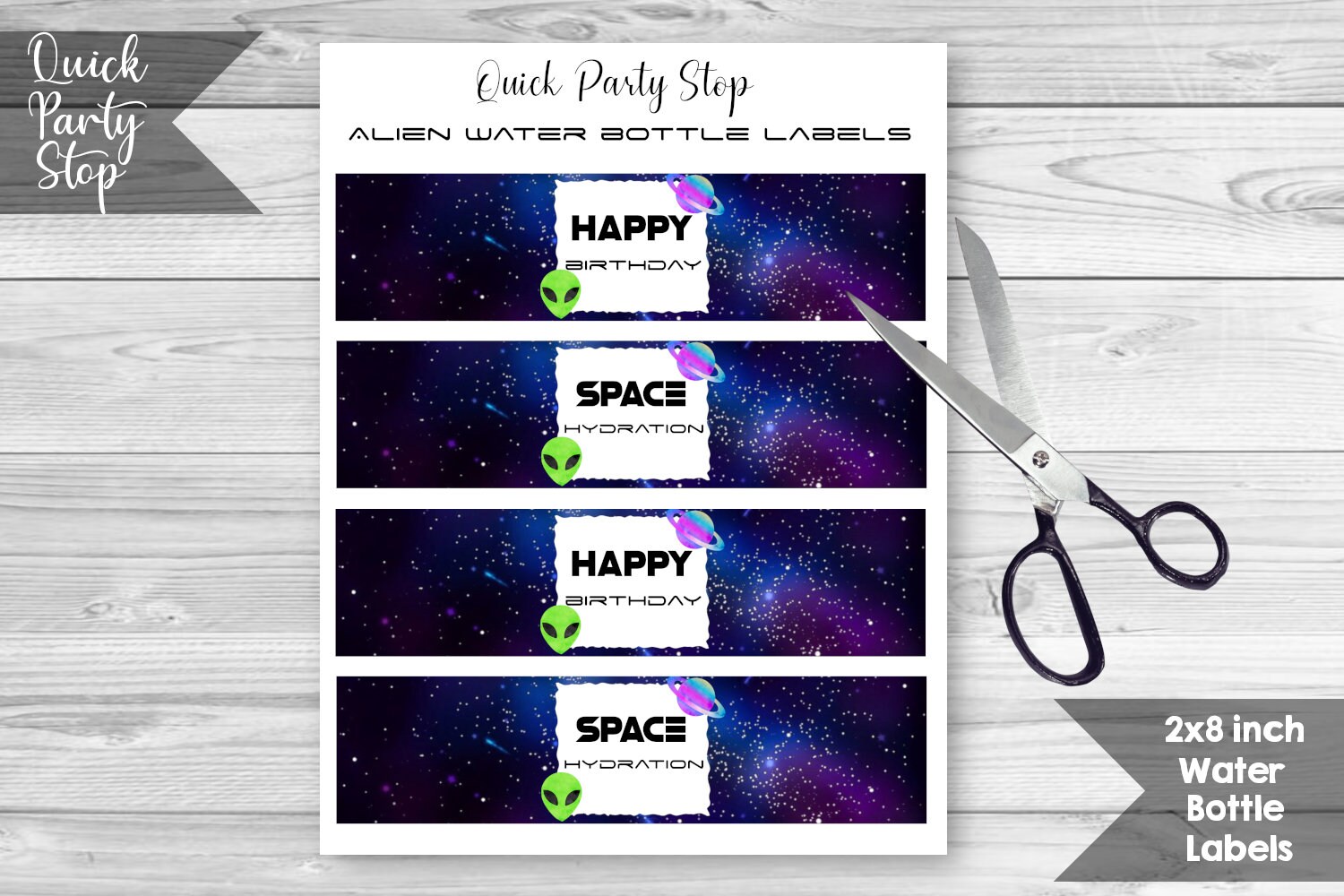 Alien Water Bottle Labels, Space Birthday Party Wrappers, UFO Birthday ...
