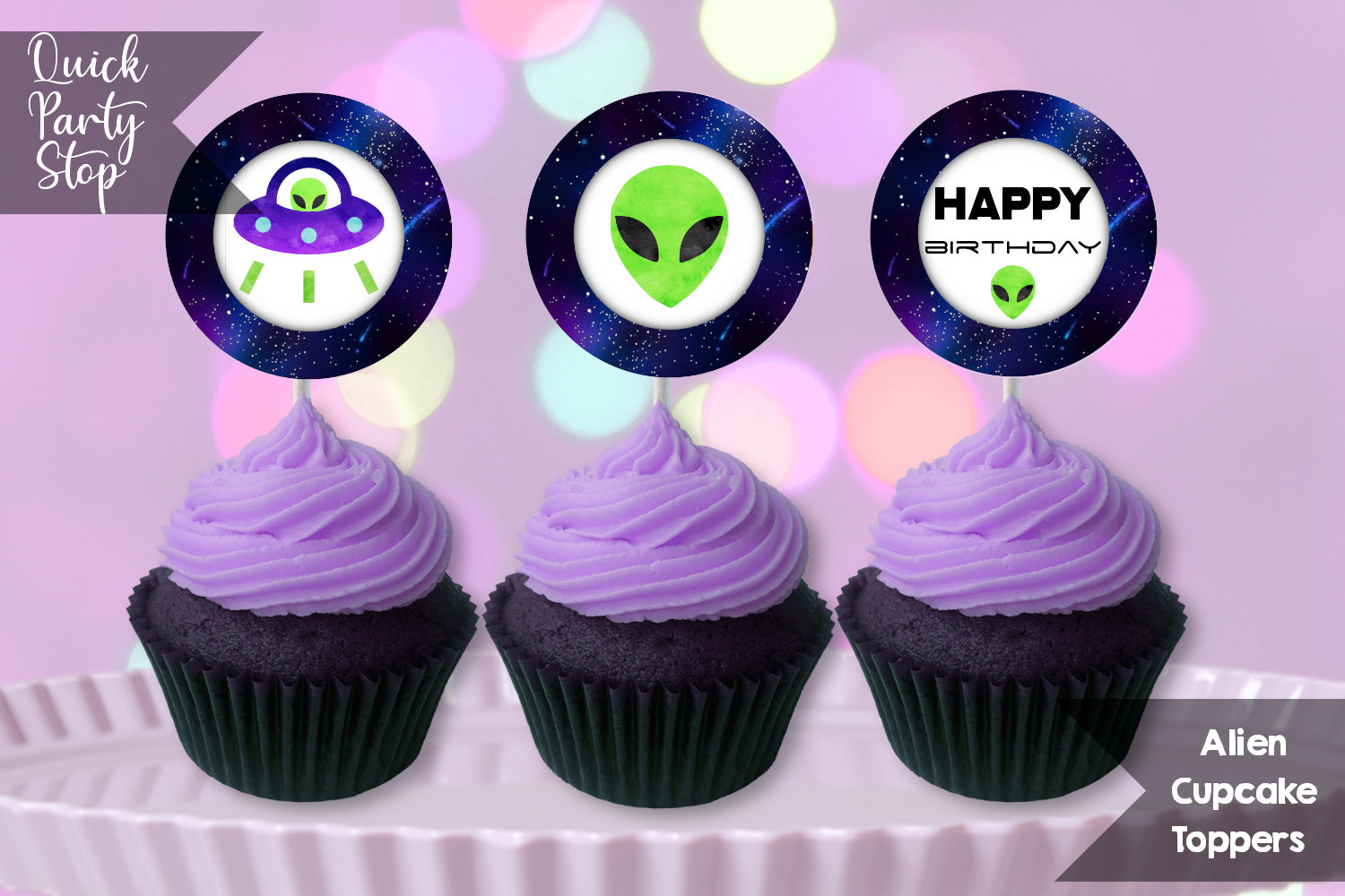 Alien Birthday Cupcake Toppers, Outer Space Printable 2 Inch Cupcake ...