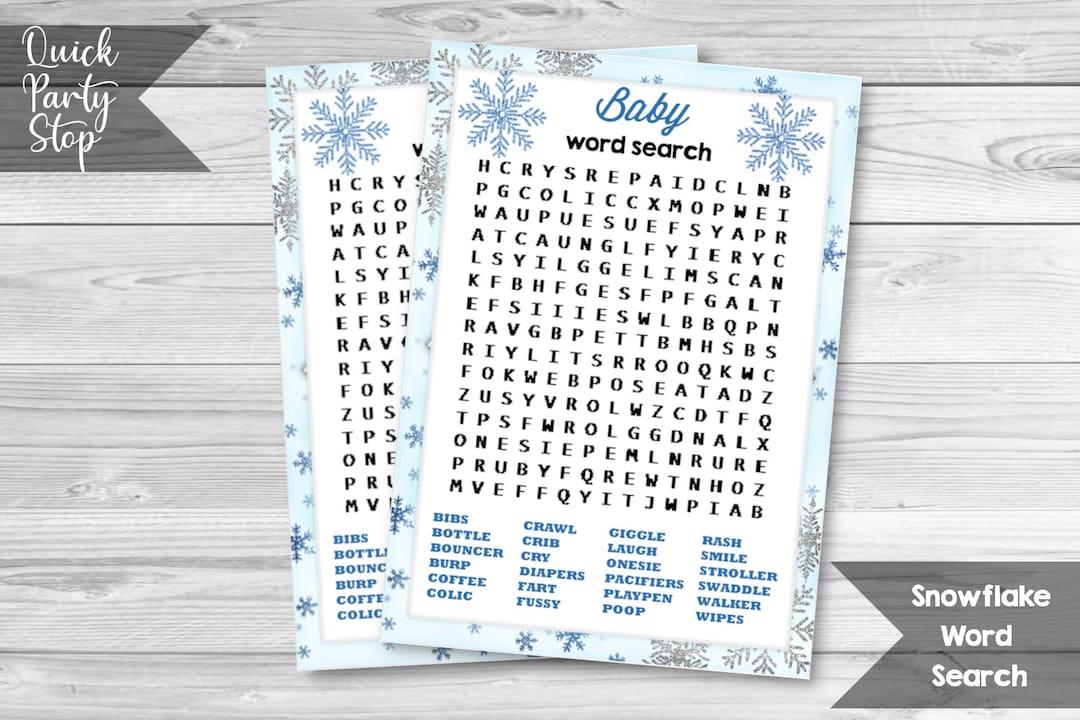 Snowflake Word Search Game Winter Party Printable Game Sheet - Etsy