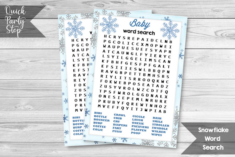 Snowflake Word Search Game Winter Party Printable Game Sheet - Etsy