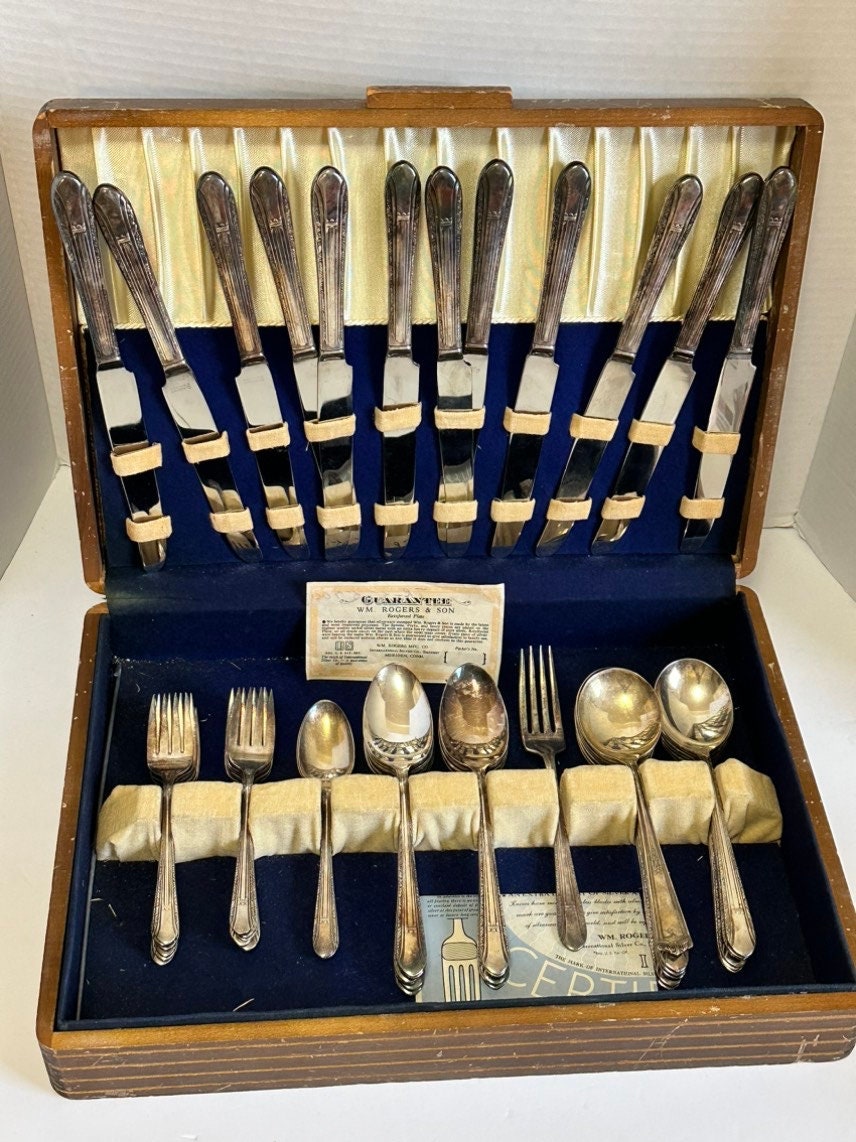 Silverware Vintage WM Rogers Silver Plated Marked ~ 51 Pcs in Original ...