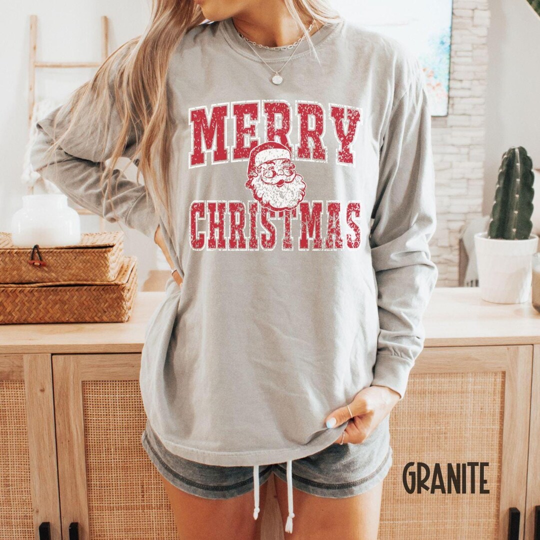 Merry Christmas Long Sleeve Shirt, Comfort Colors Santa Shirt ...