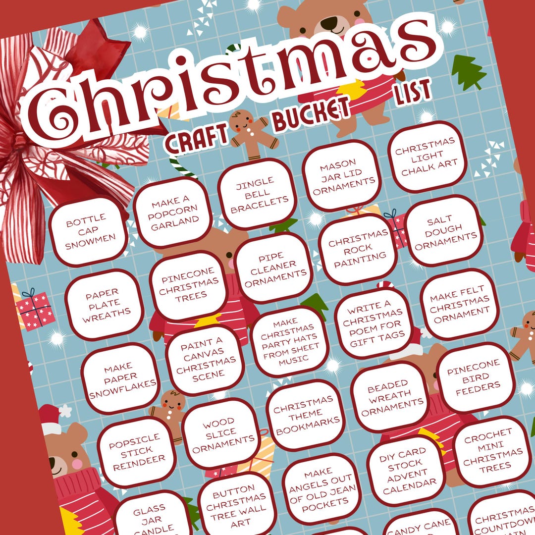 Christmas Craft Bucket List Physical Print December Holiday Activity ...