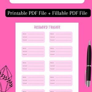 Password Tracker Printable & Fillable, Password Keeper, Password ...