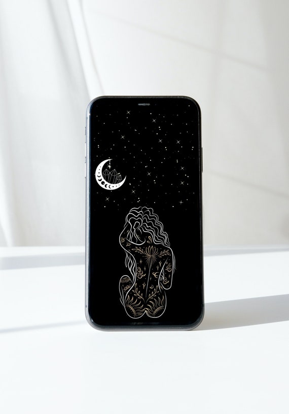 Moon Goddess Phone Wallpaper Aesthetic Feminine Wallpaper - Etsy