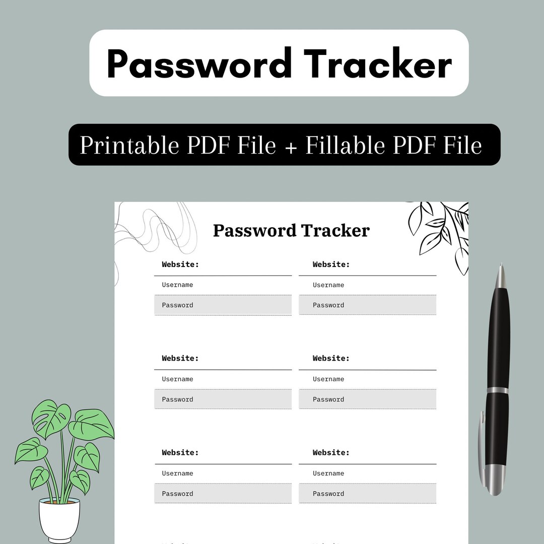 Password Tracker, Printable & Fillable Password Keeper, Password List ...