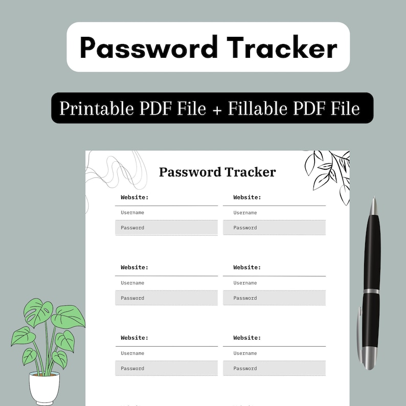 Password Tracker Printable & Fillable Password Keeper - Etsy