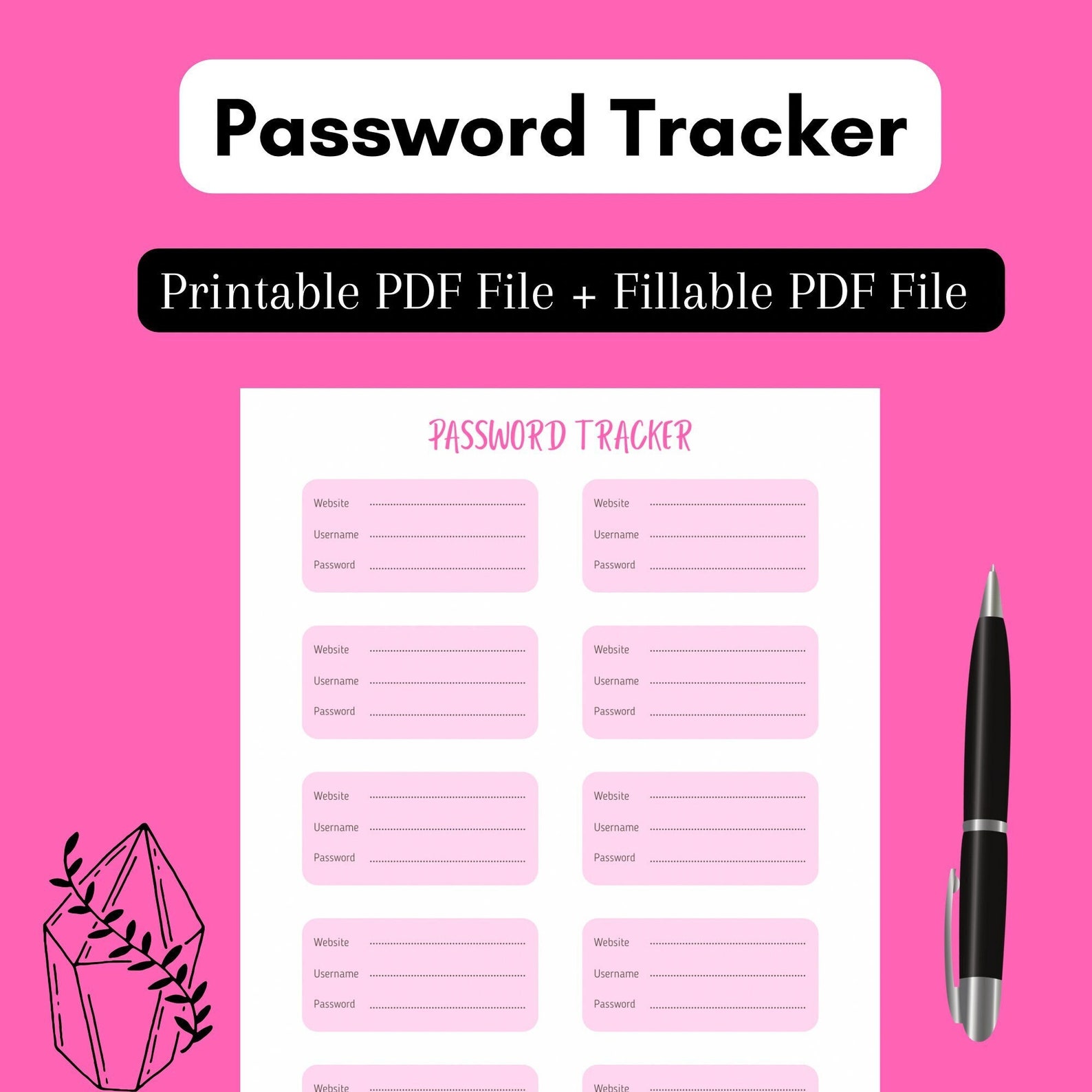 Password Tracker Printable & Fillable, Password Keeper, Password ...