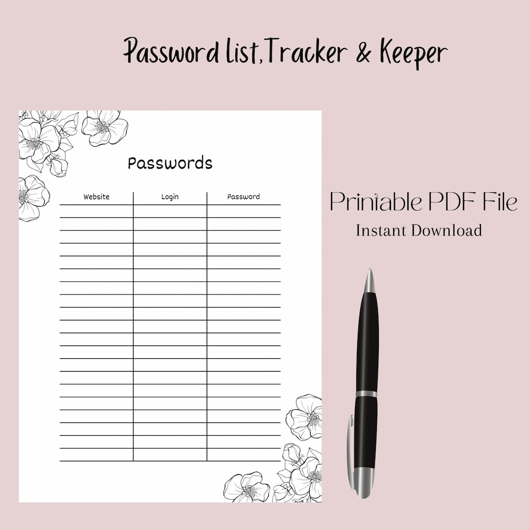 Password List | Digital Password Keeper | Password Log | Password Book ...