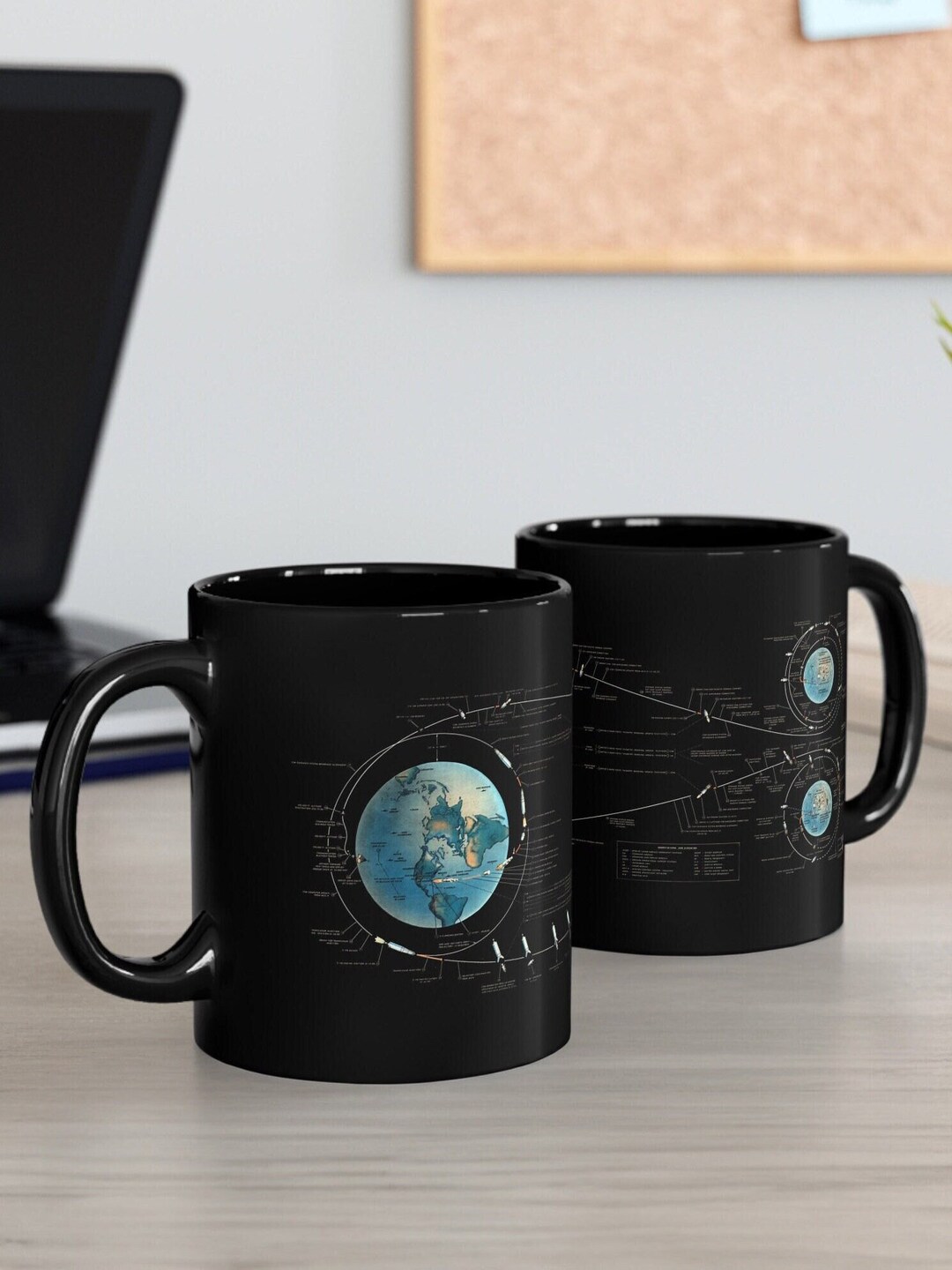 Apollo Mission NASA Flight Plan Black Mug, Earth and Moon Illustrations ...