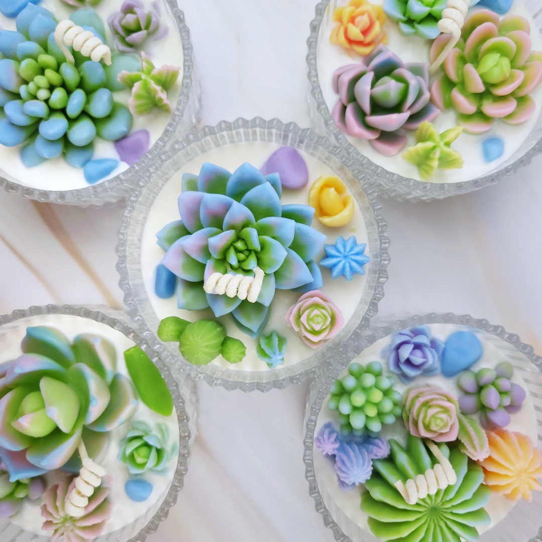 Handmade Succulent Garden Candle: Crystal Jar, Pastel Colors - Etsy