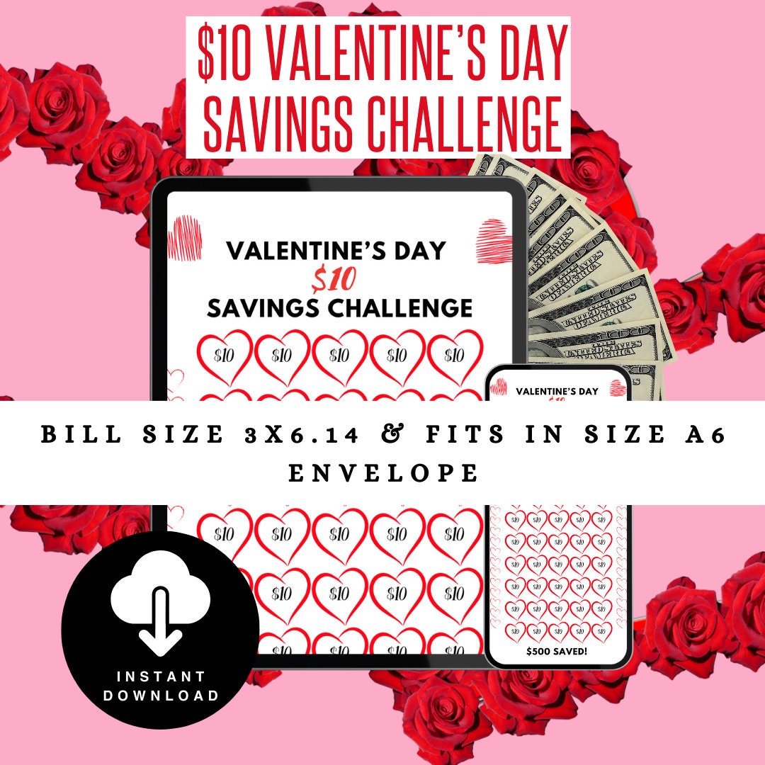 10 Dollar Valentine's Day Savings Challenge 500 Dollars Bonus Savings ...