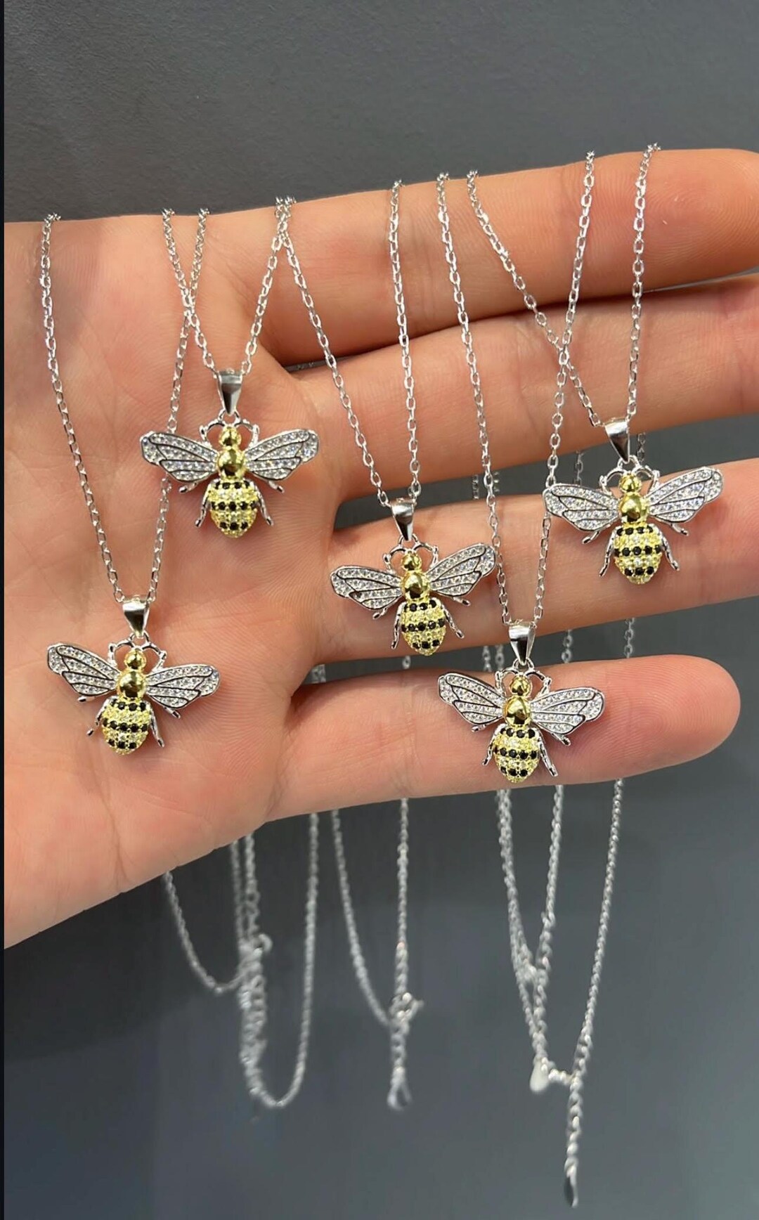 Dainty Pave CZ Honey Bee Pendant Necklace, CZ Bumble Bee Necklace, 925 ...
