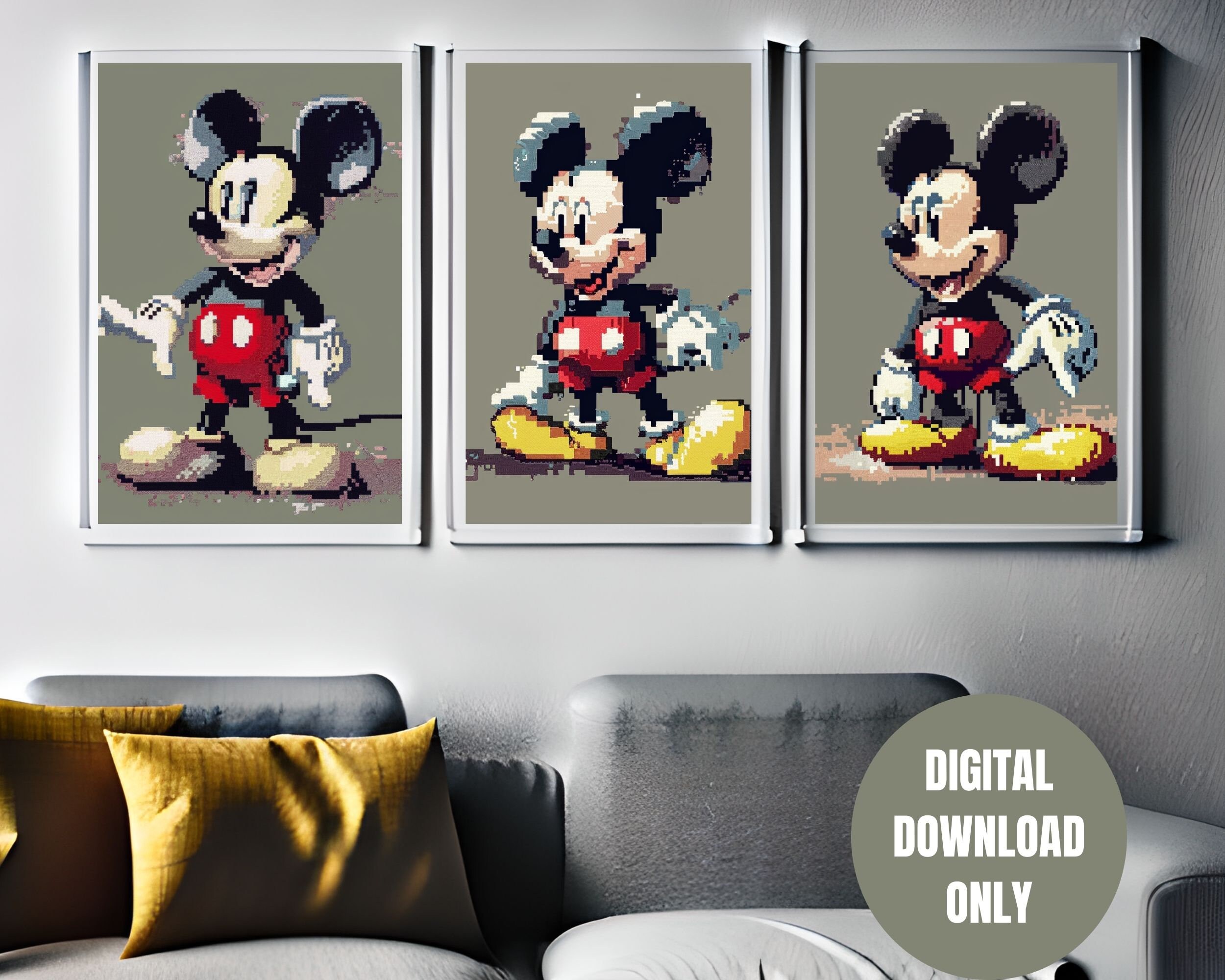3 Mouse Cartoon Printable Poster Digital Wall Art Mouse Room Decor for ...