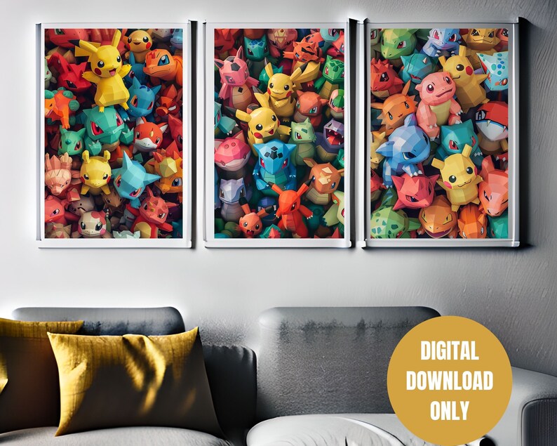 3 Cartoon Printable Poster Digital Wall Art Cartoon Room Decor for Bed ...