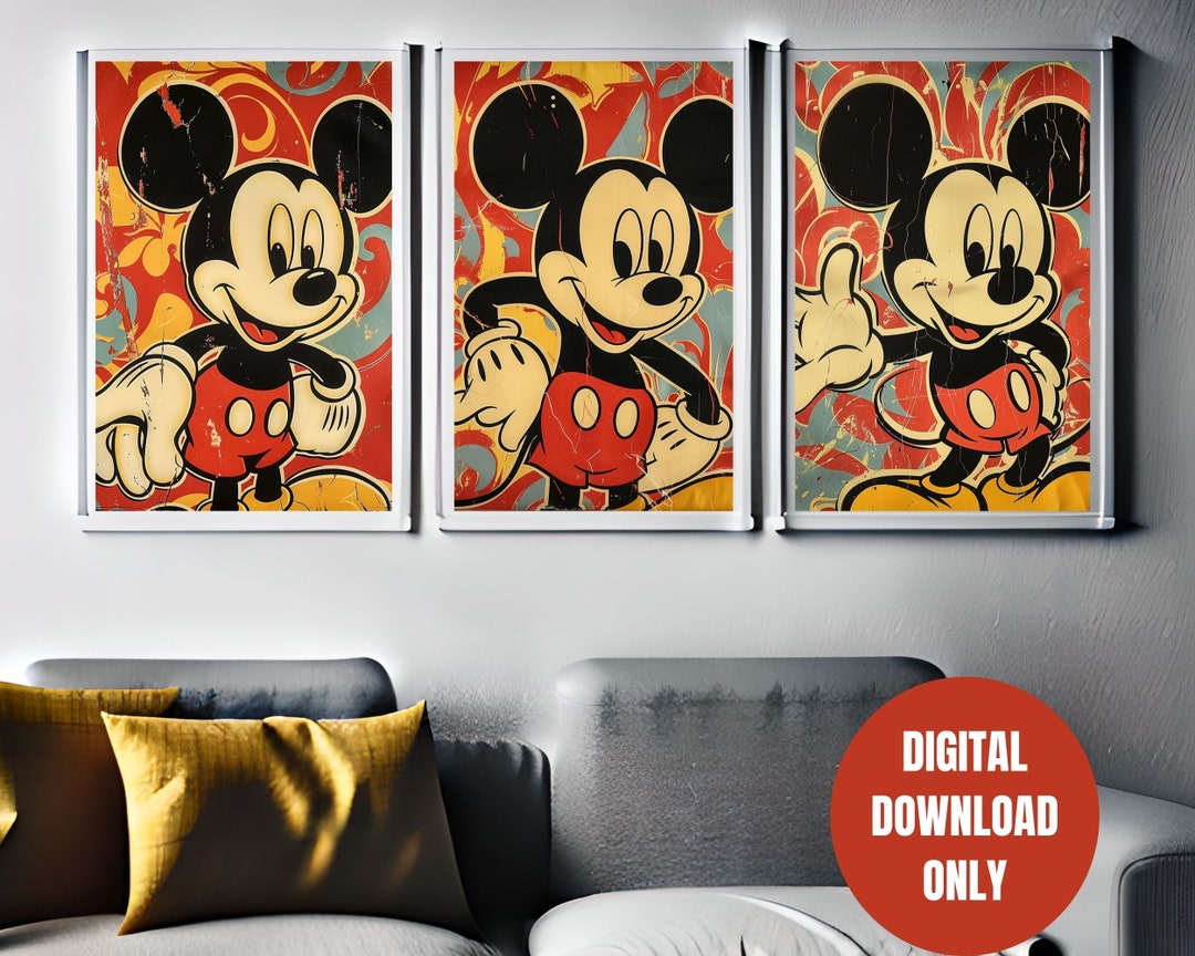 3 Mouse Cartoon Printable Poster Digital Wall Art Mouse Room Decor for ...
