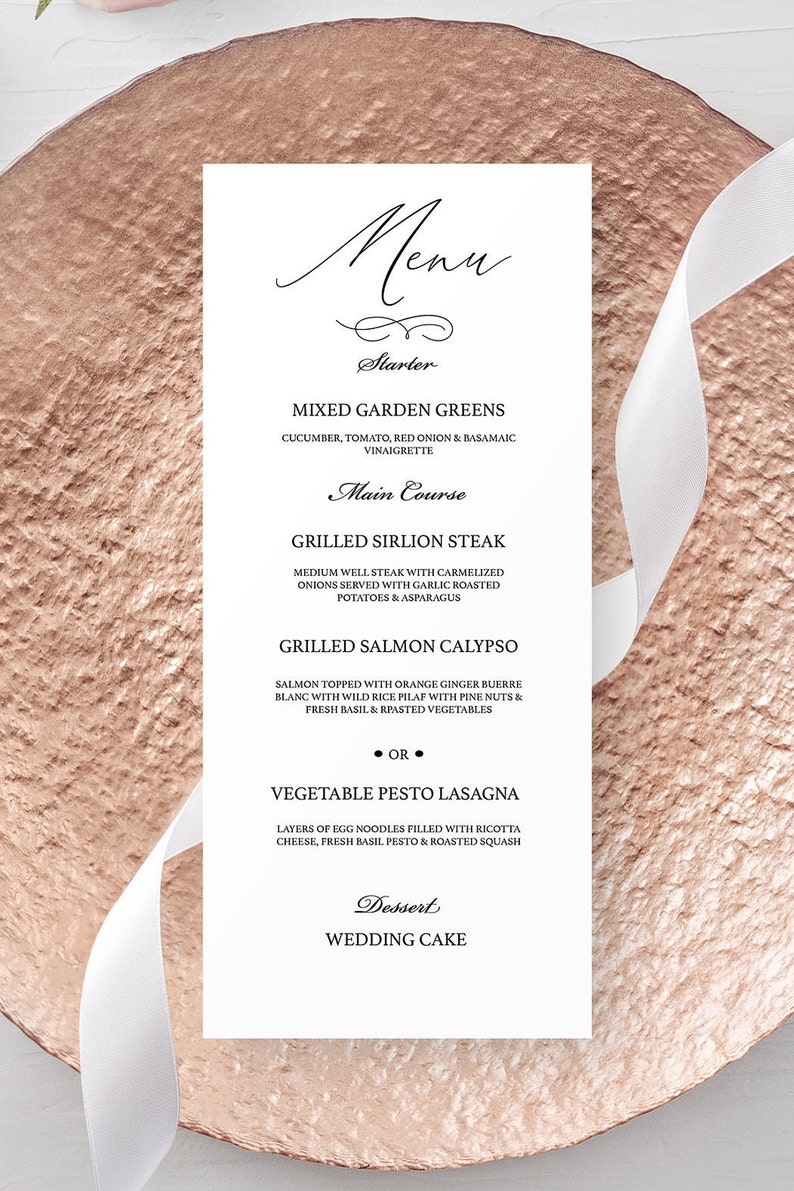 Custom PRINTED Menu Cards, Wedding Menus Cards, Lets Eat, Customized ...