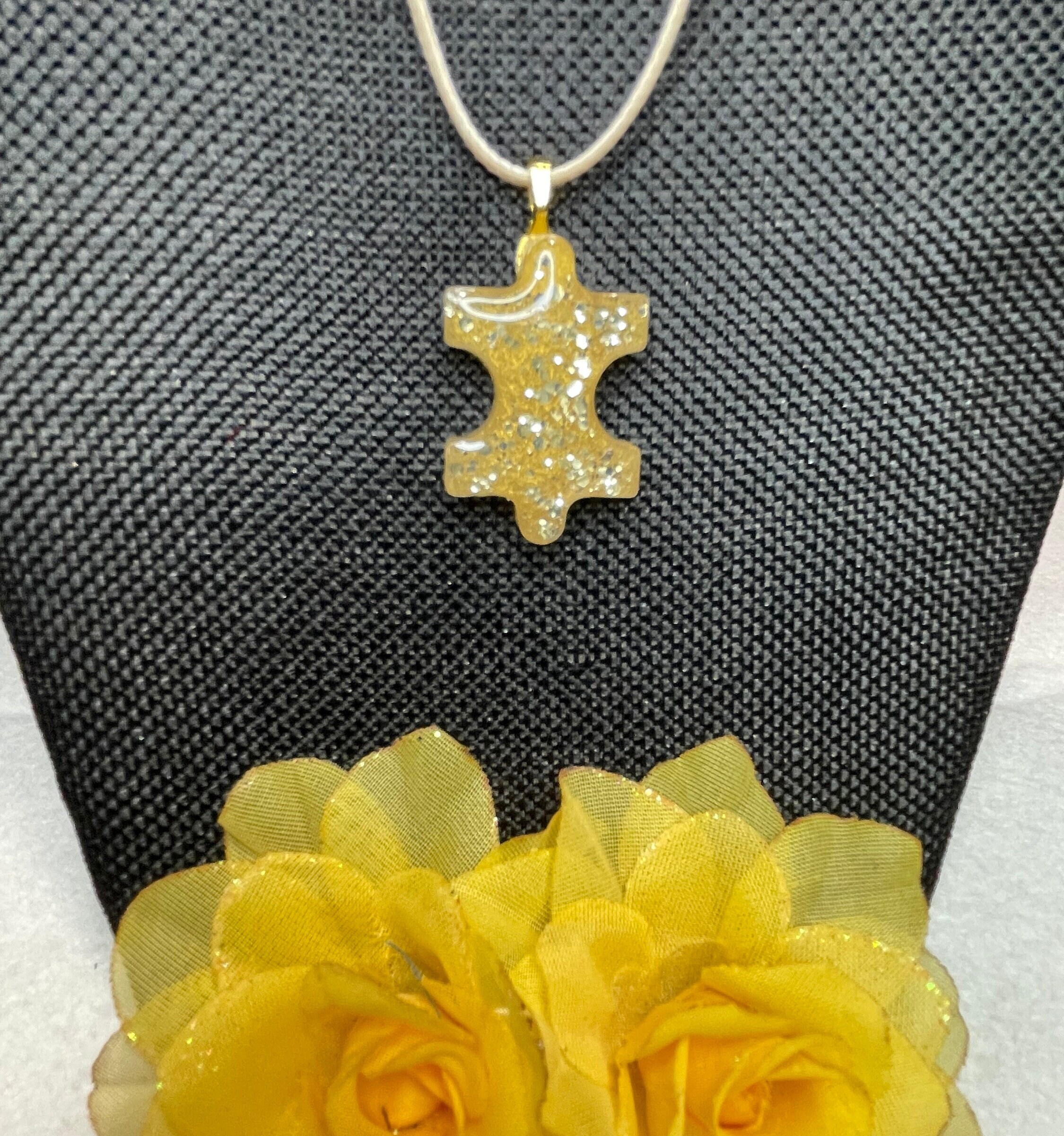 Yellow Puzzle Piece, Resin W/mica Powder Pendant Necklace, Resin ...