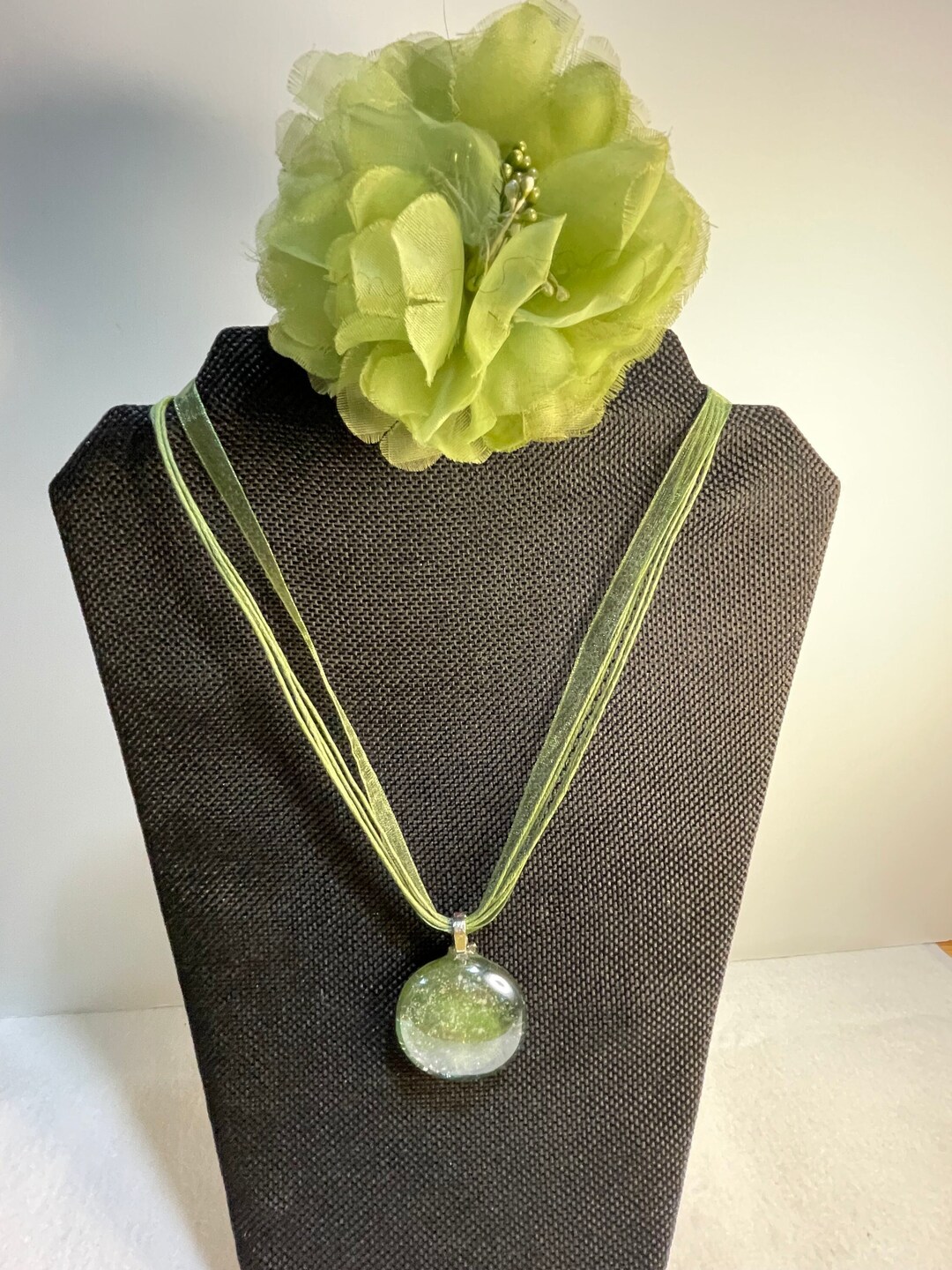 Iridescent, Glitter, Green Glass Rock Necklace, Painted Jewelry ...