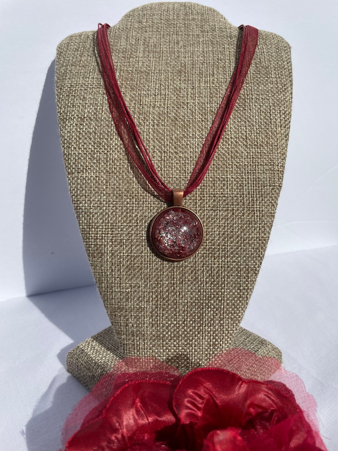 Burgundy Pendant,resin Jewelry, Mica Powder Pendant,abstract Art ...
