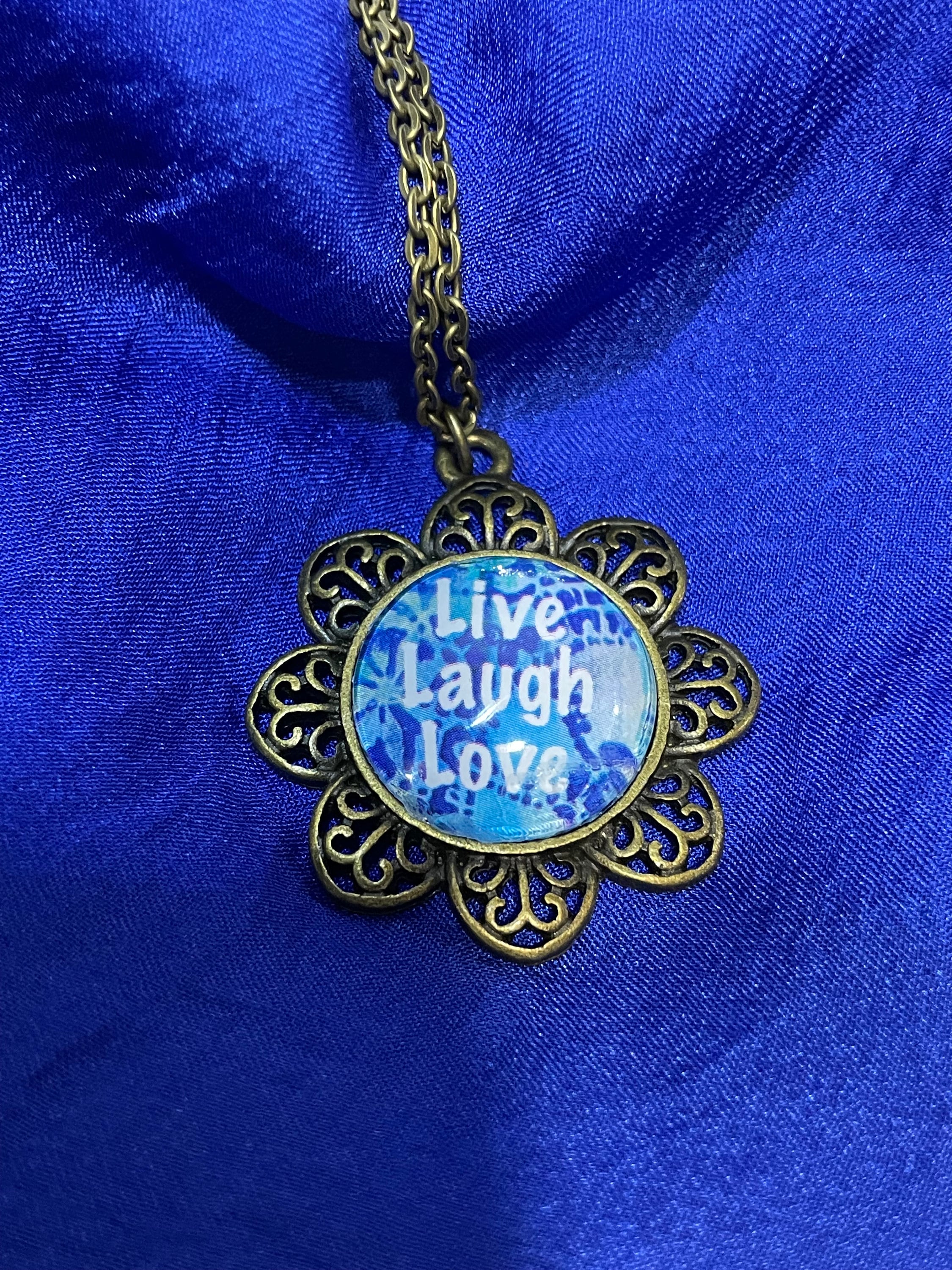 Live Laugh Love, Pendant Necklace, Antique Brass Pendant, Word Art ...