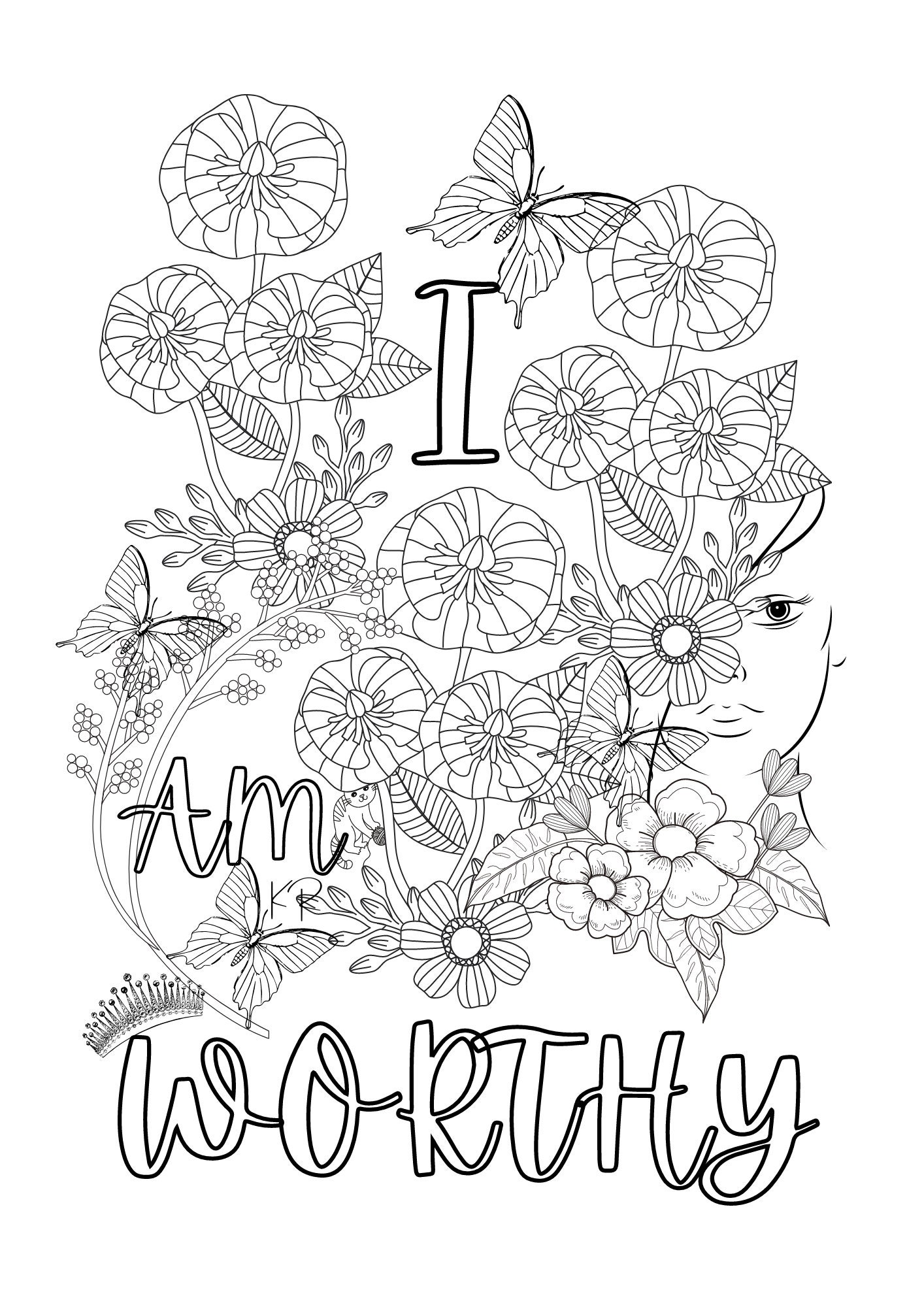 Adult Affirmation Coloring Pages: I AM Motivation-i Am Worthy With ...