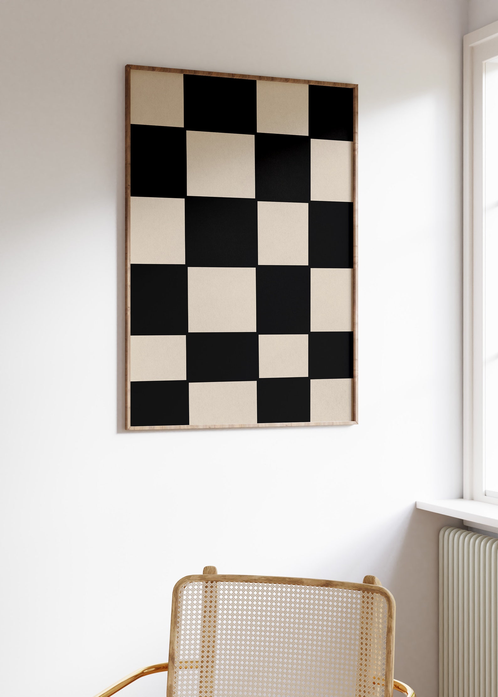 Checkered Art Print, Minimalist Black and Beige Poster (digital ...