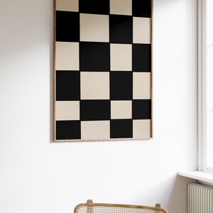 Checkered Art Print, Minimalist Black and Beige Poster (digital ...