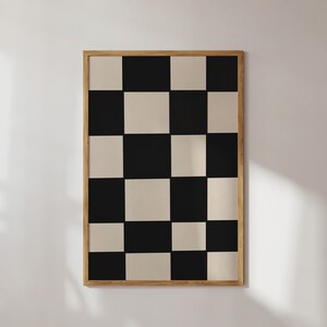 Checkered Art Print, Minimalist Black and Beige Poster (digital ...