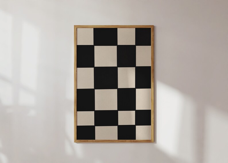 Checkered Art Print, Minimalist Black and Beige Poster (digital ...