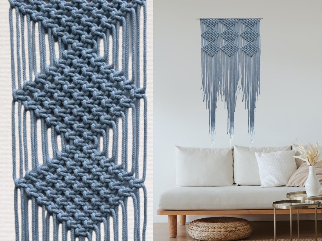 Macrame Diamonds Curtain Minimalist Triangles Wall Hanging, Modern ...