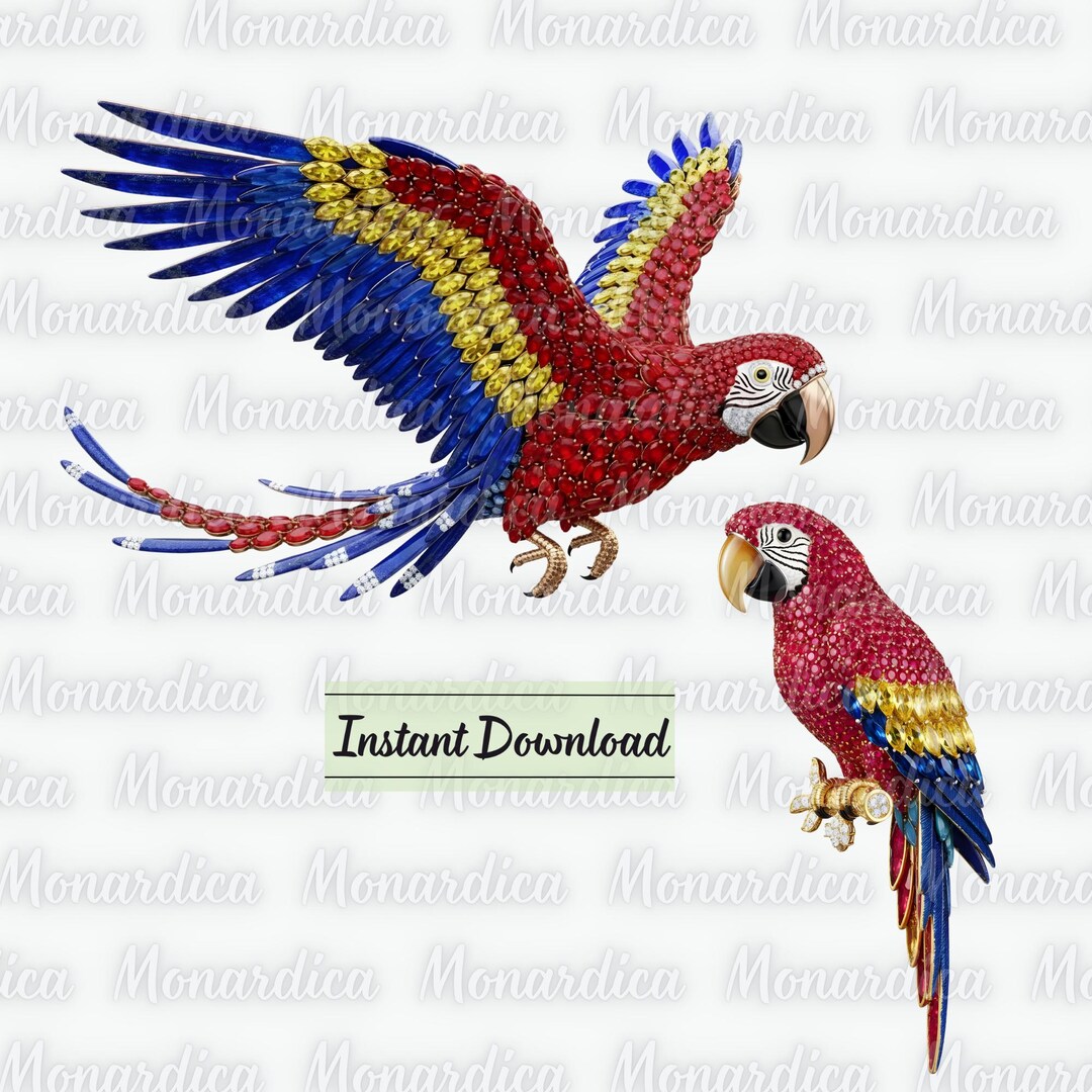 Faux Rhinestone Scarlet Macaw 2 PNG Set, Colorful Jeweled Parrot ...