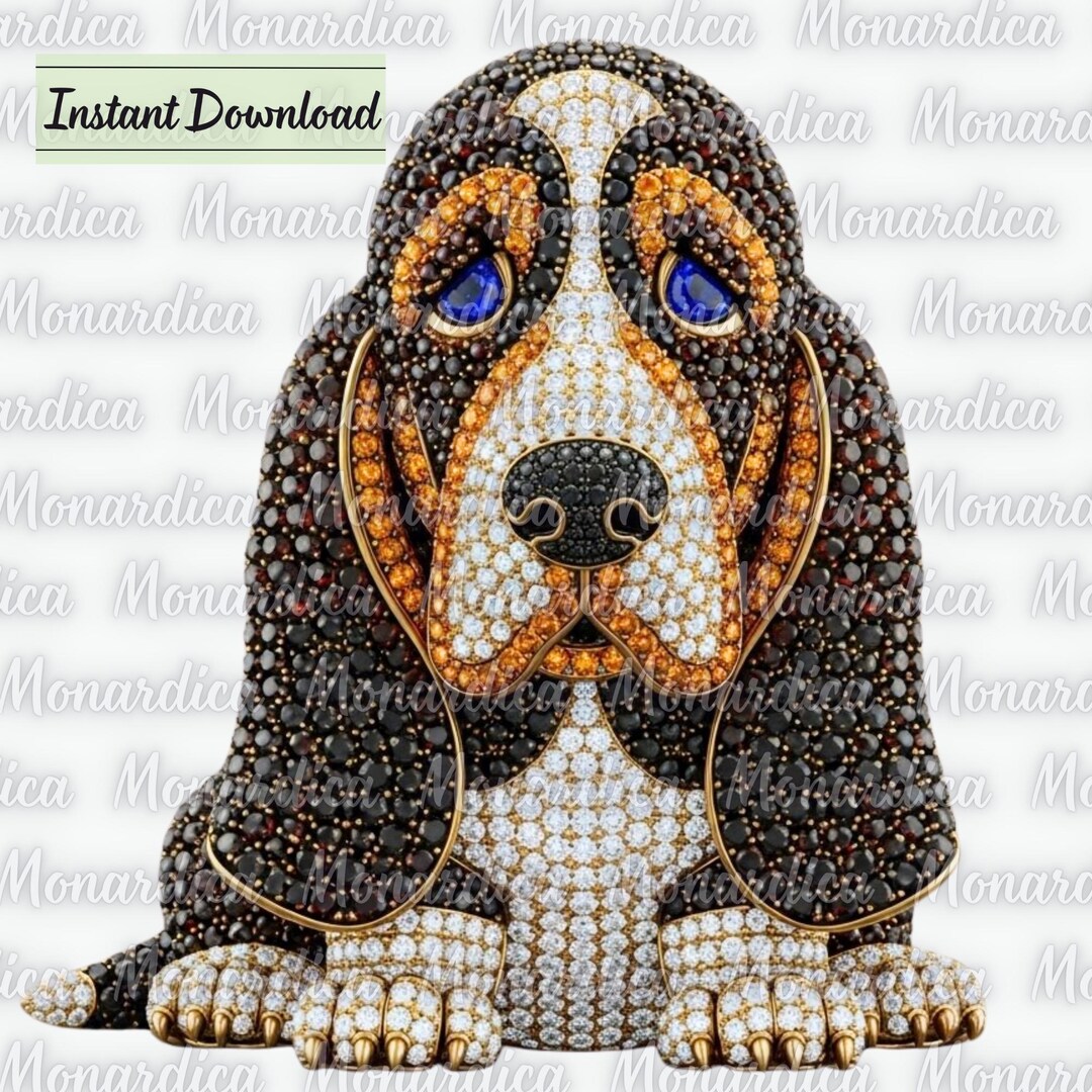 Faux Rhinestone Basset Hound Puppy PNG, Jeweled Dog Clipart ...