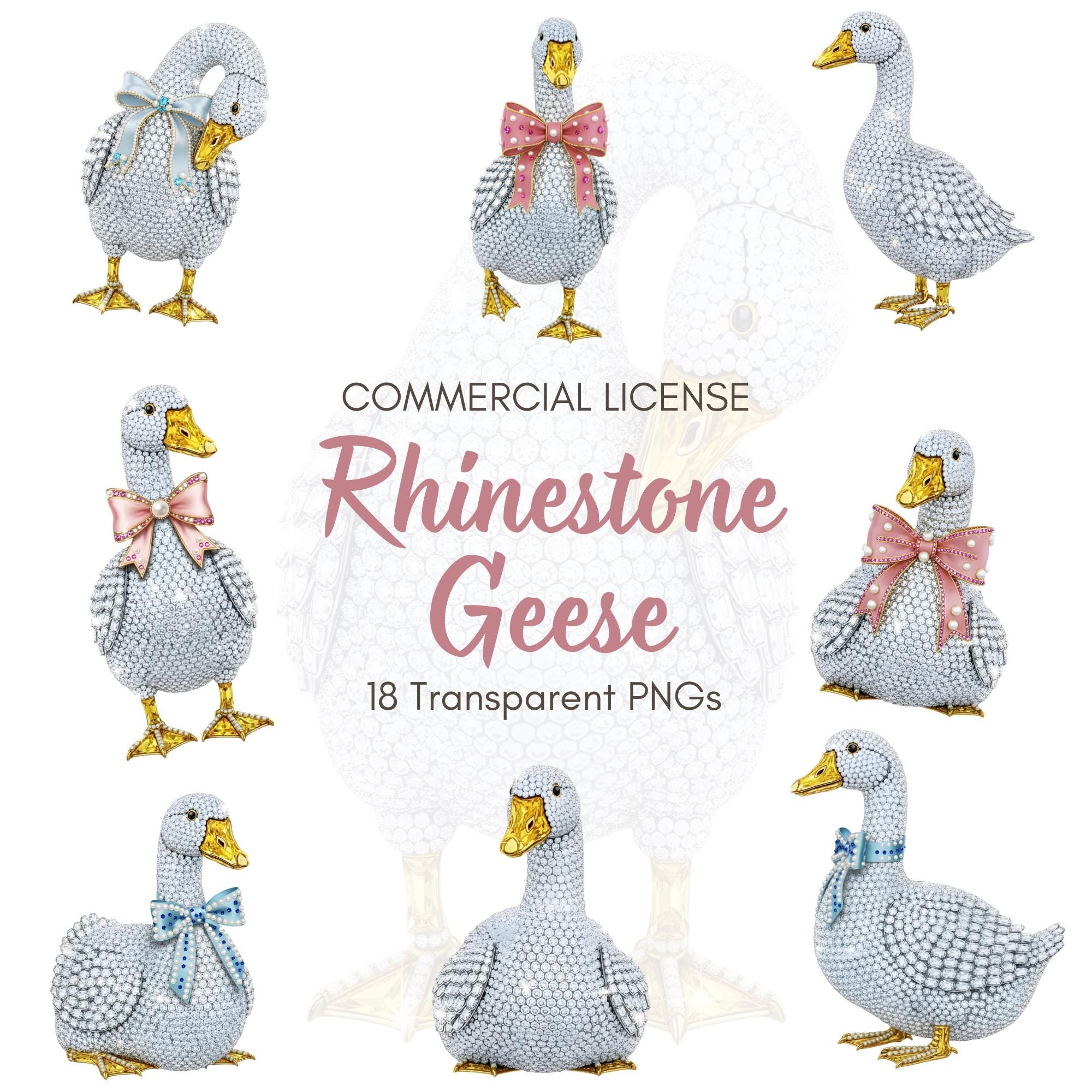 Rhinestone Goose Clipart Bundle 18 Pngs, Sparkling Crystal Geese With ...
