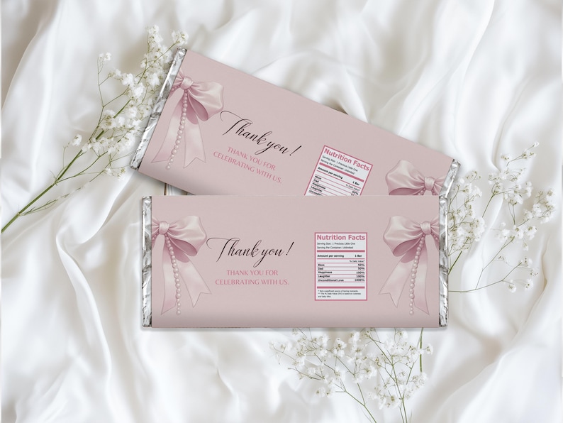 Pink Bow Baby Shower Chocolate Wrapper Printable Template for Baby ...