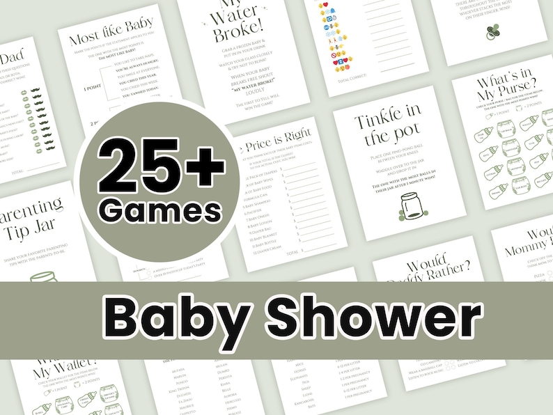 Printable Editable Baby Shower Games Bundle 30 Fun Games in Sage Green ...