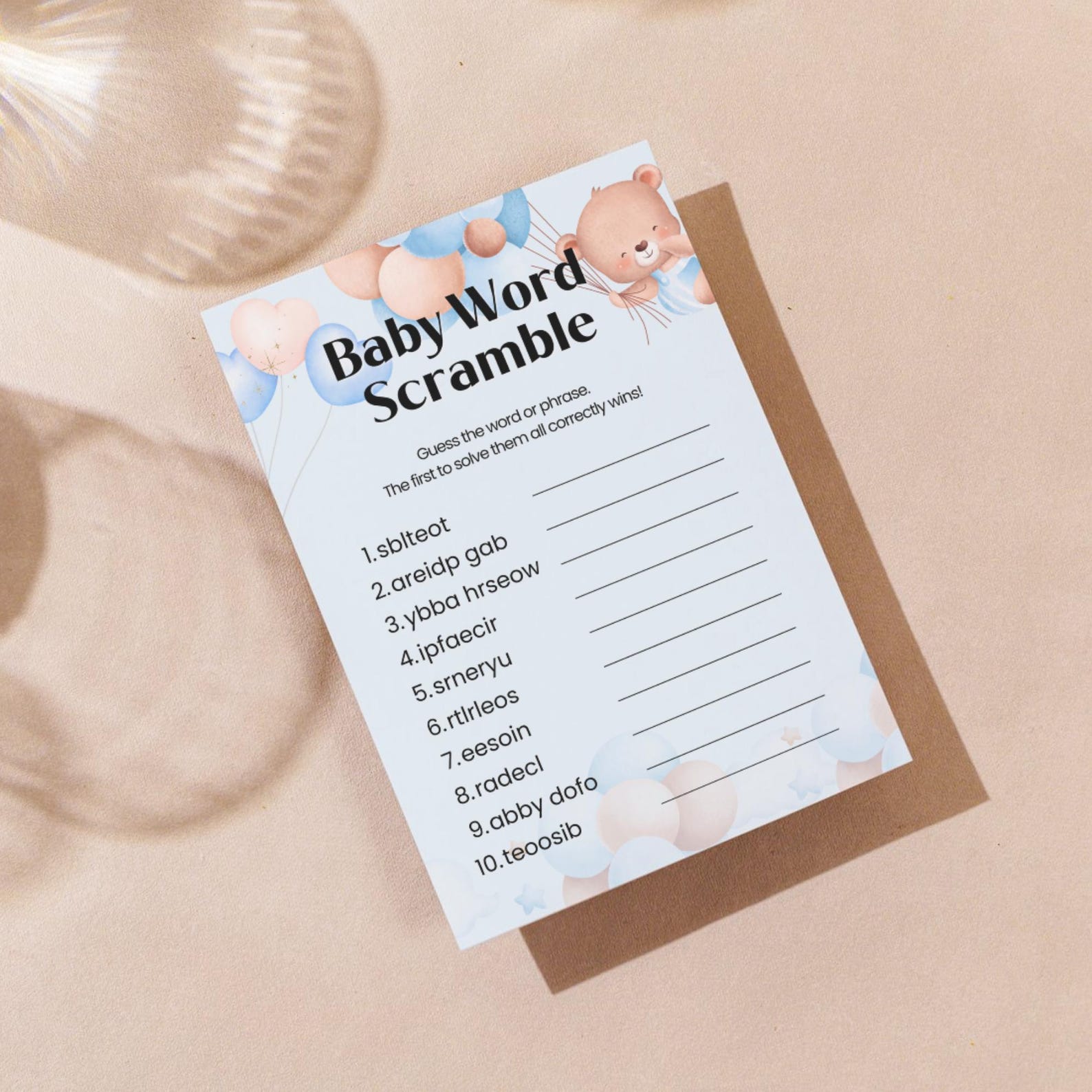 Printable Teddy Bear Baby Word Scramble Game Baby Shower Activity ...
