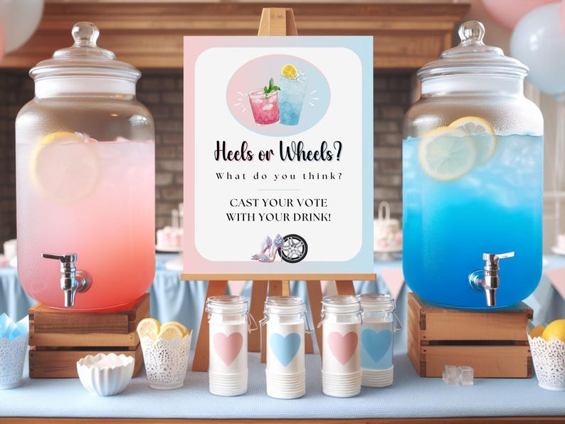 Heels or Wheels Gender Reveal Drink Game Sign for Baby Reveal Party ...