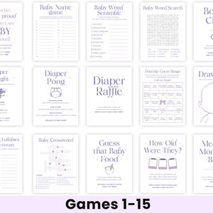 Purple Baby Shower Games Printable 30 Bundle in 2 Sizes Fun Printable ...