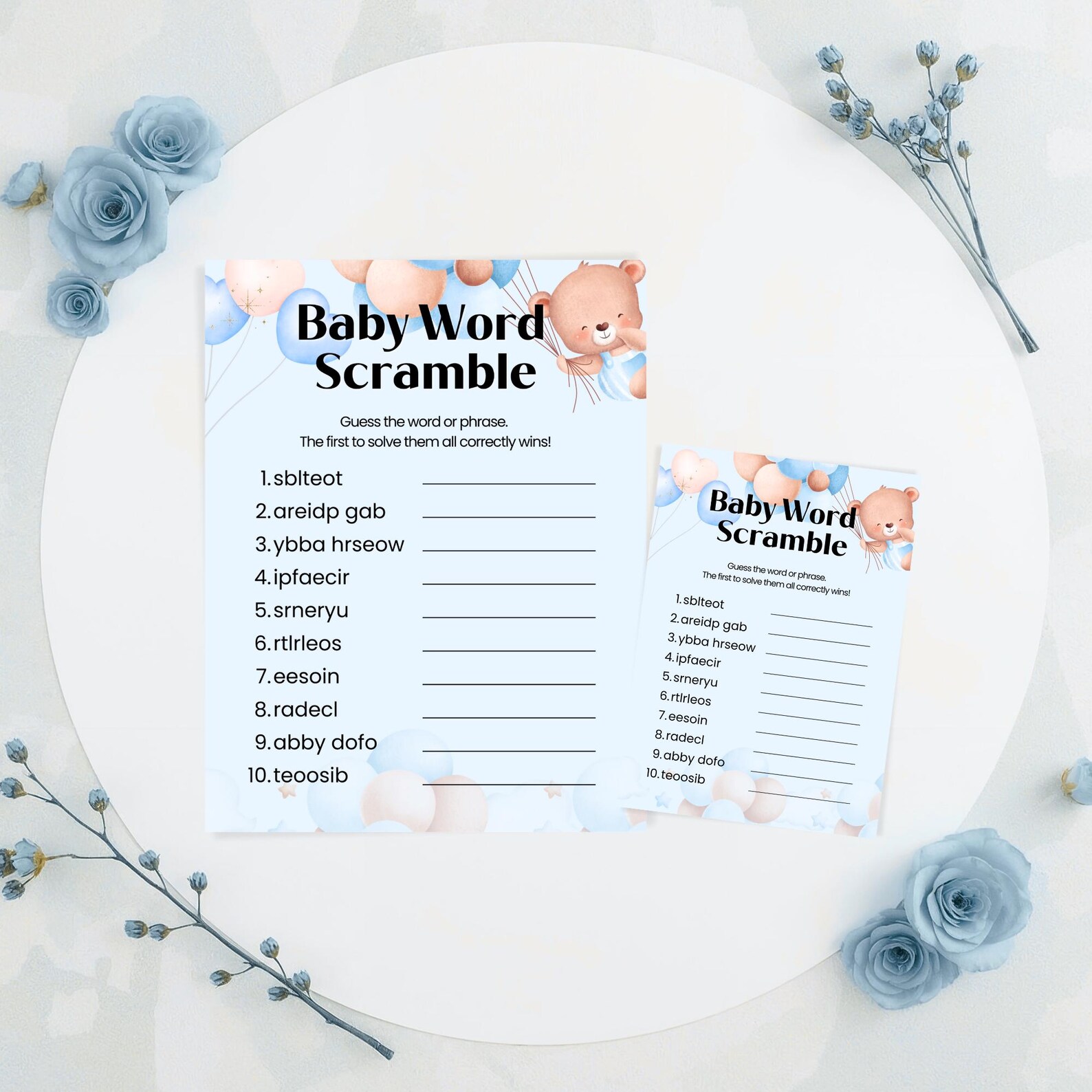Printable Teddy Bear Baby Word Scramble Game Baby Shower Activity ...