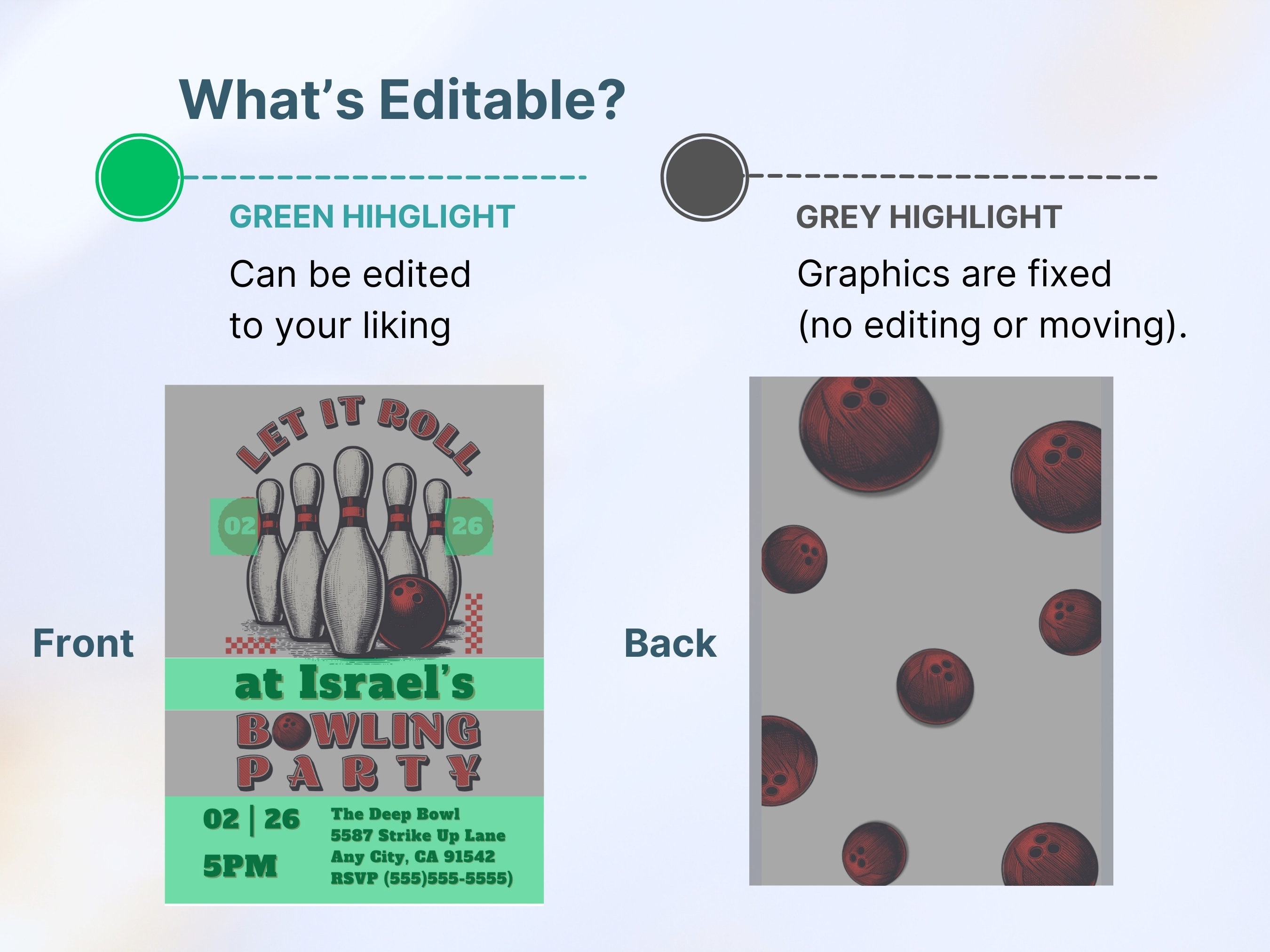 Editable Bowling Party Canva Template Printable Matching Cupcake ...