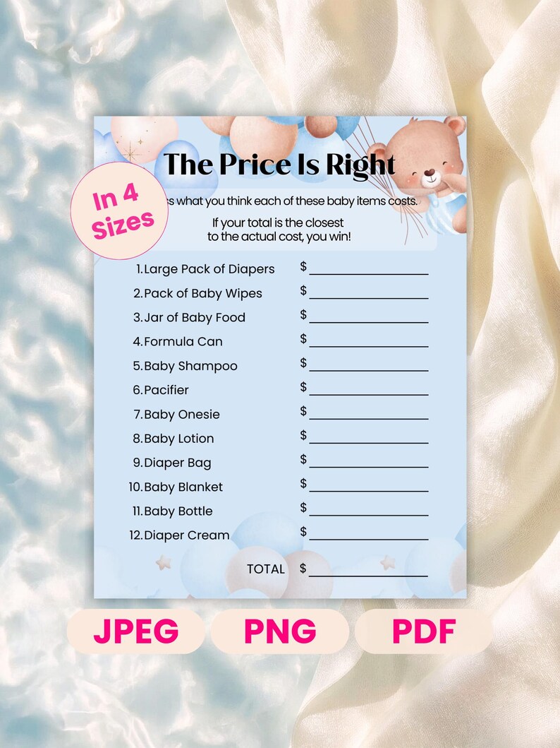 Teddy Bear Baby Shower Game Printable the Price is Right Baby Edition ...