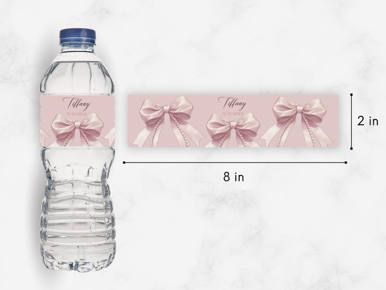 Pink Bow Water Bottle Label Canva Template Editable Coquette Birthday ...