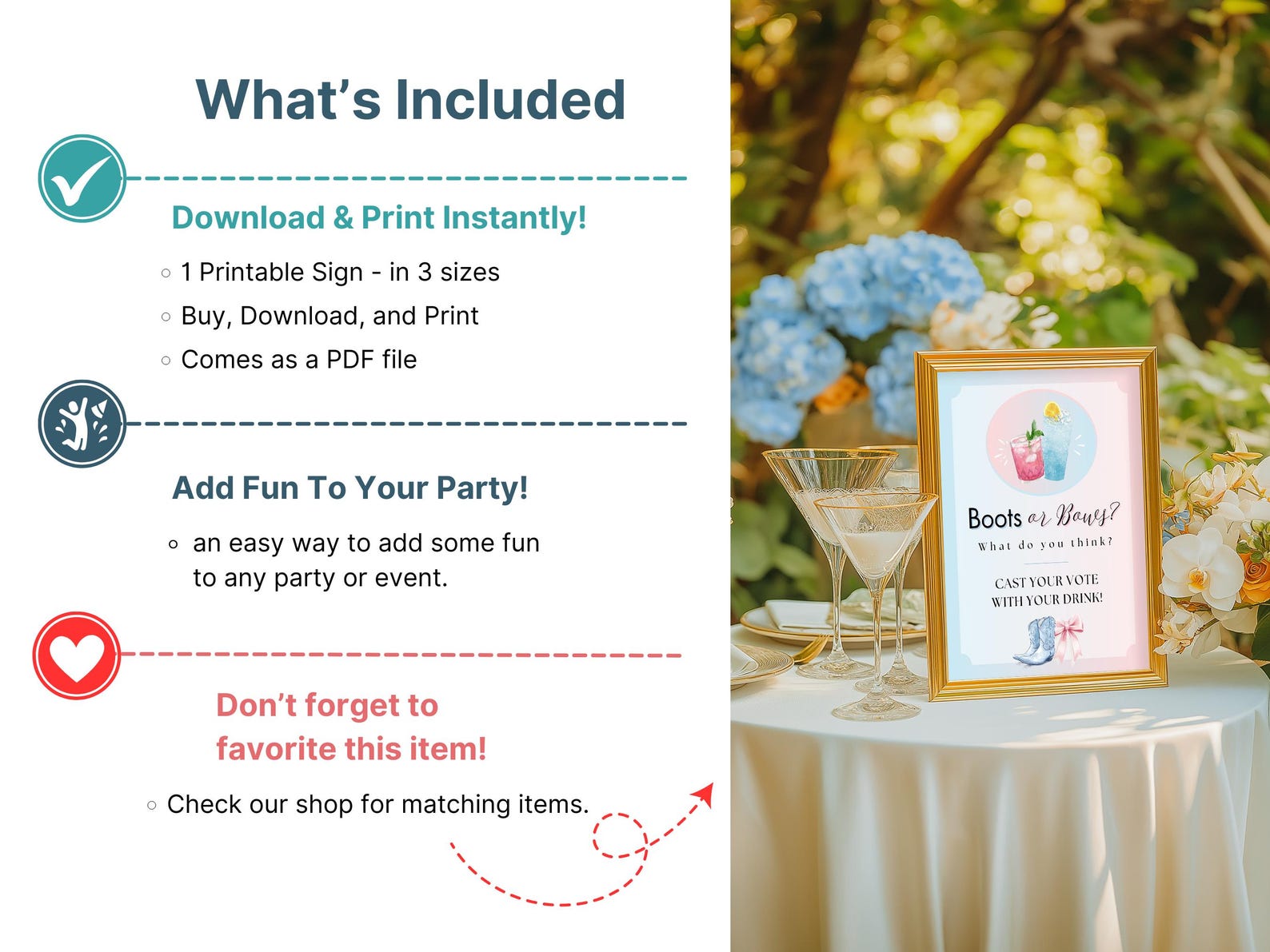 Boots or Bows Gender Reveal Drink Game Sign for Baby Reveal Party Printable Bows or Boots Theme ...