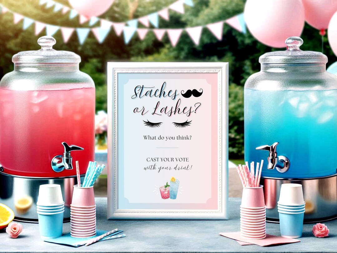 Staches or Lashes Gender Reveal Drink Game Sign for Baby Reveal Party ...