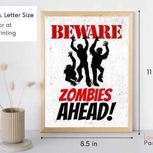Beware Zombies Printable Sign for Halloween Decor Instant Download ...