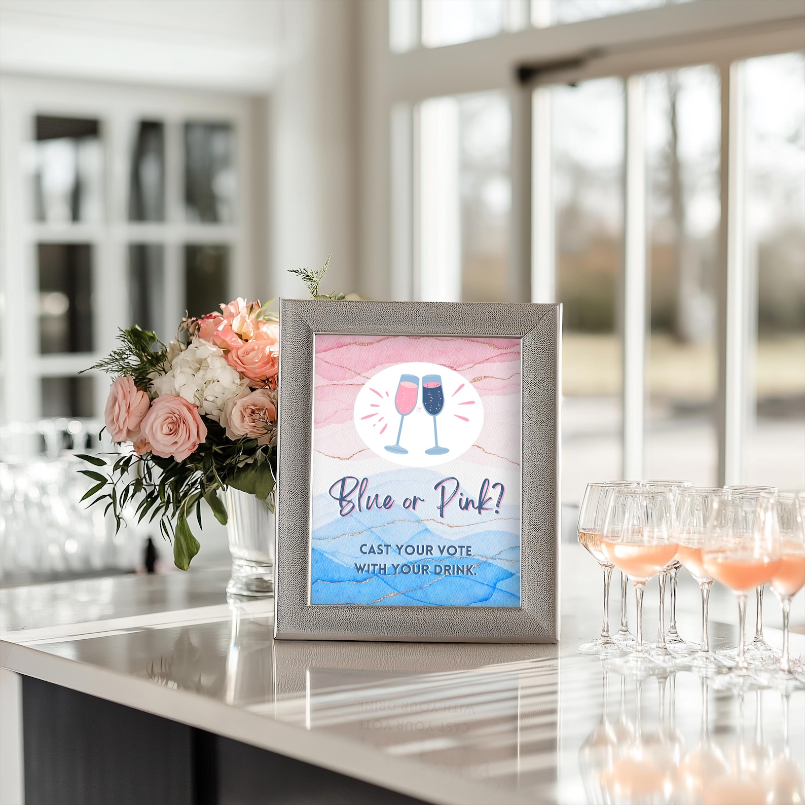 Printable Gender Reveal Drink Station Sign Pink and Blue Party Beverage ...