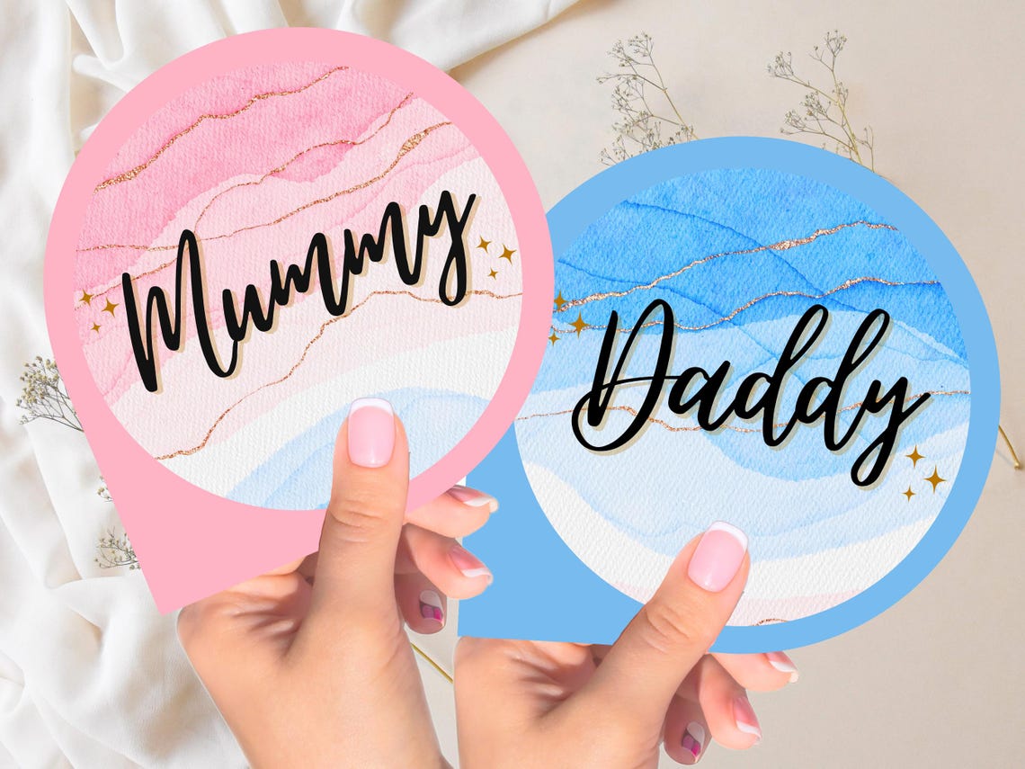 Printable Mummy or Daddy Game Paddles for Baby Shower and Gender Reveal ...