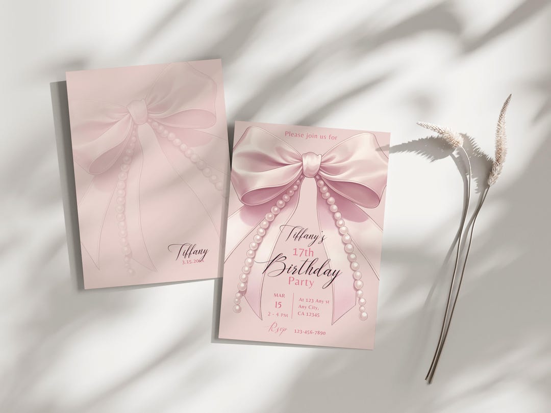 Pink Bow Birthday Invitation Editable Canva Template in Pink Coquette ...
